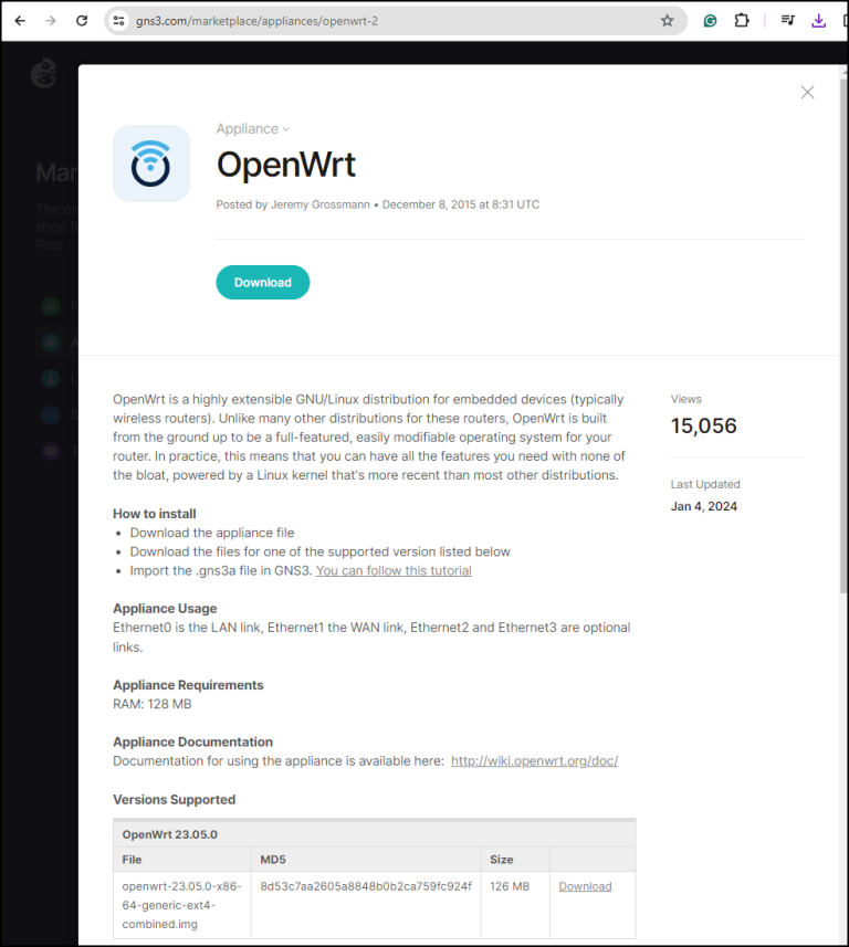Installing an OpenWRT Router in GNS3 – Mastering Enterprise Networks 2e